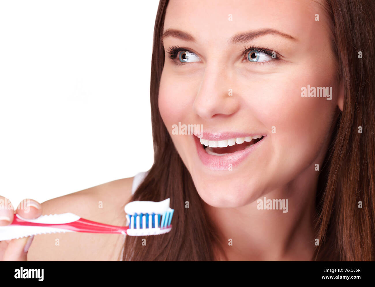 Pretty girl clean teeth Stock Photo - Alamy