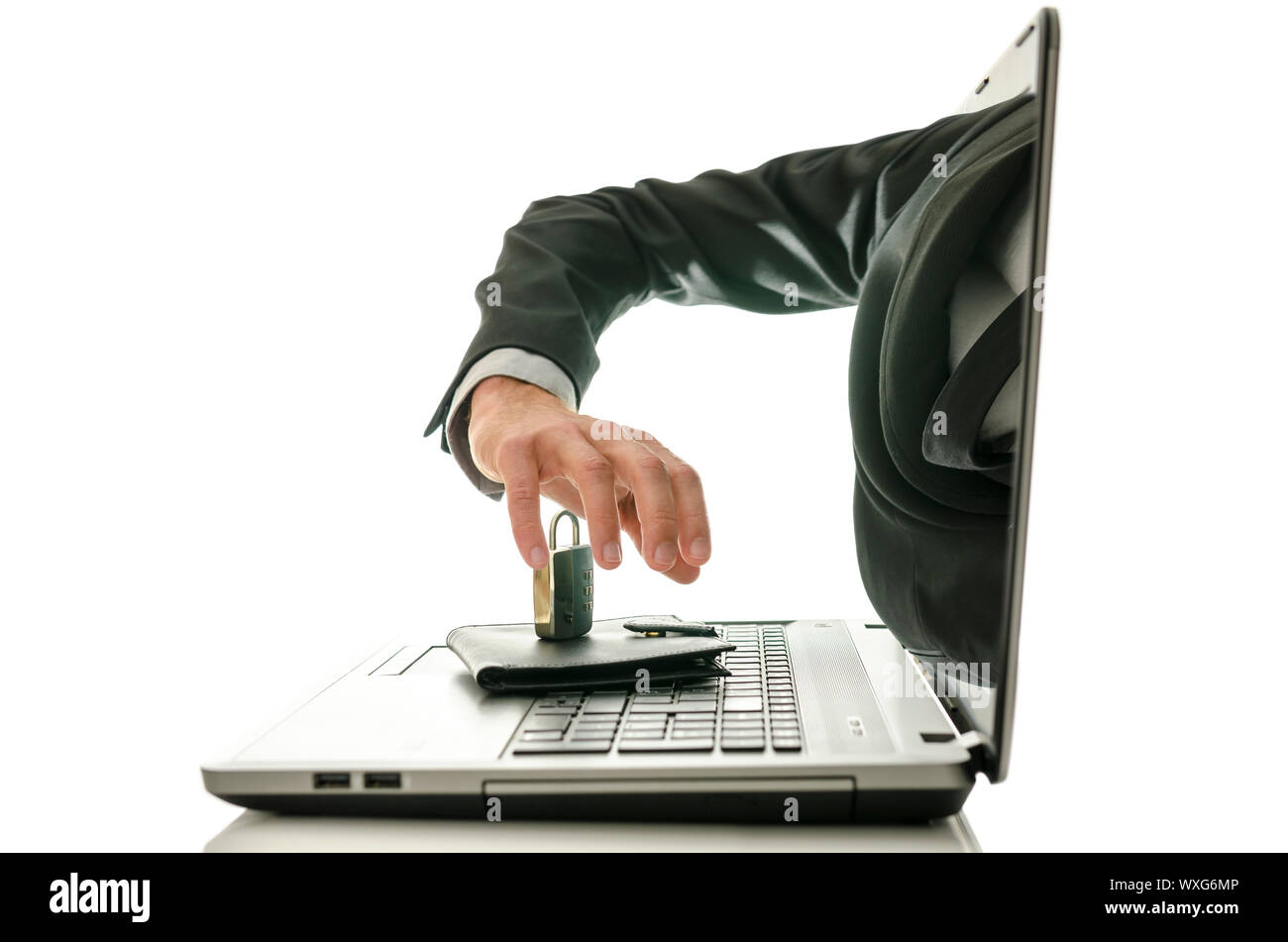 Hand coming out of computer and thief hi-res stock photography and ...