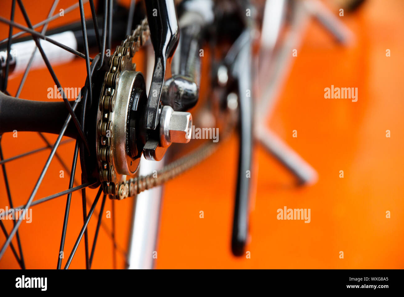Low-down Shot of Bicycle Wheels and gearwheel Stock Photo - Alamy