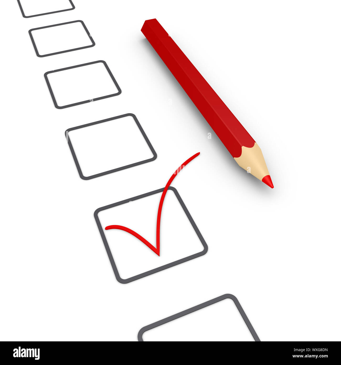 Many boxes and a check mark on one of them with a pencil Stock Photo ...