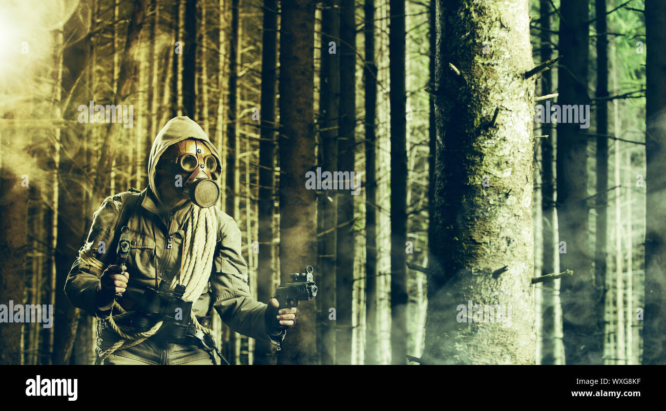 Man wearing gas mask forest hi-res stock photography and images - Alamy