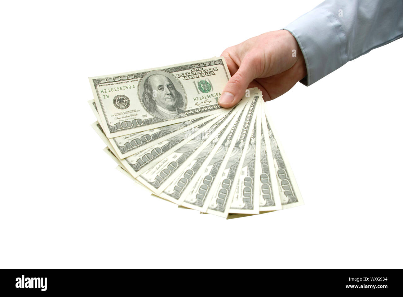 Money in hand isolated on white background Stock Photo - Alamy