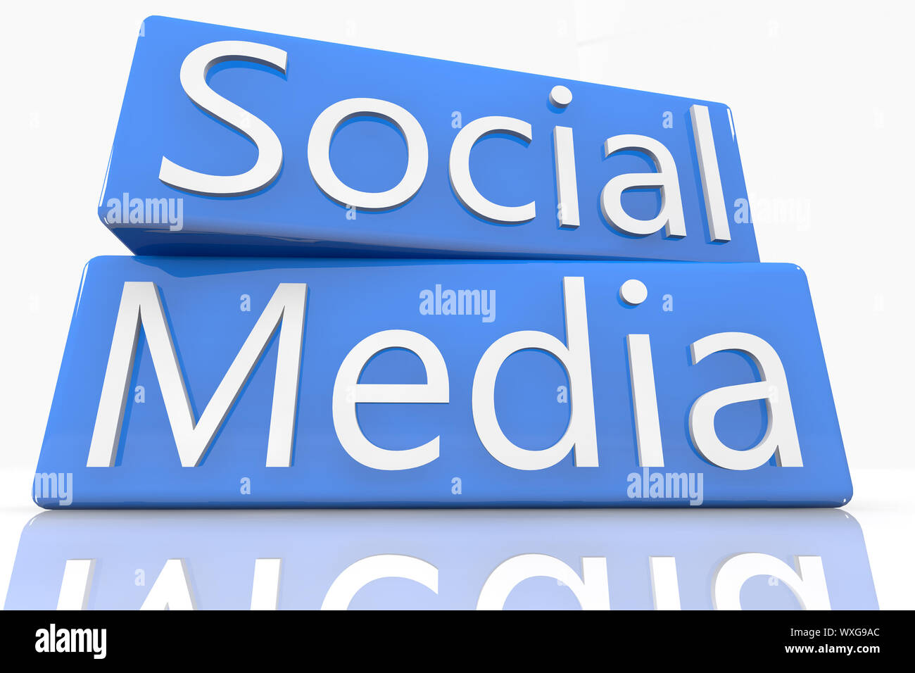3D render blue boxes with text social media Stock Photo - Alamy