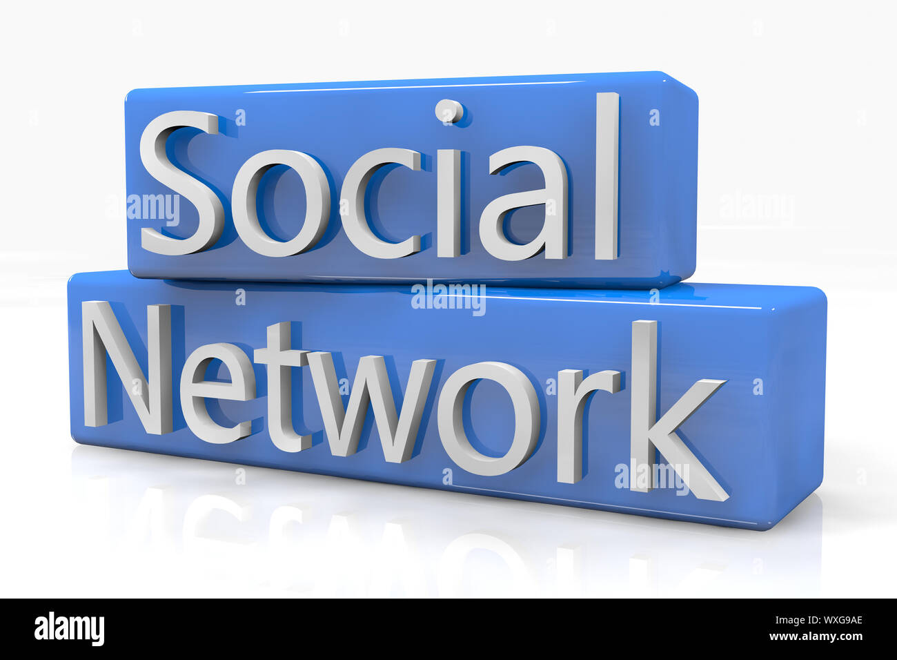 3D render blue boxes with text social network Stock Photo - Alamy