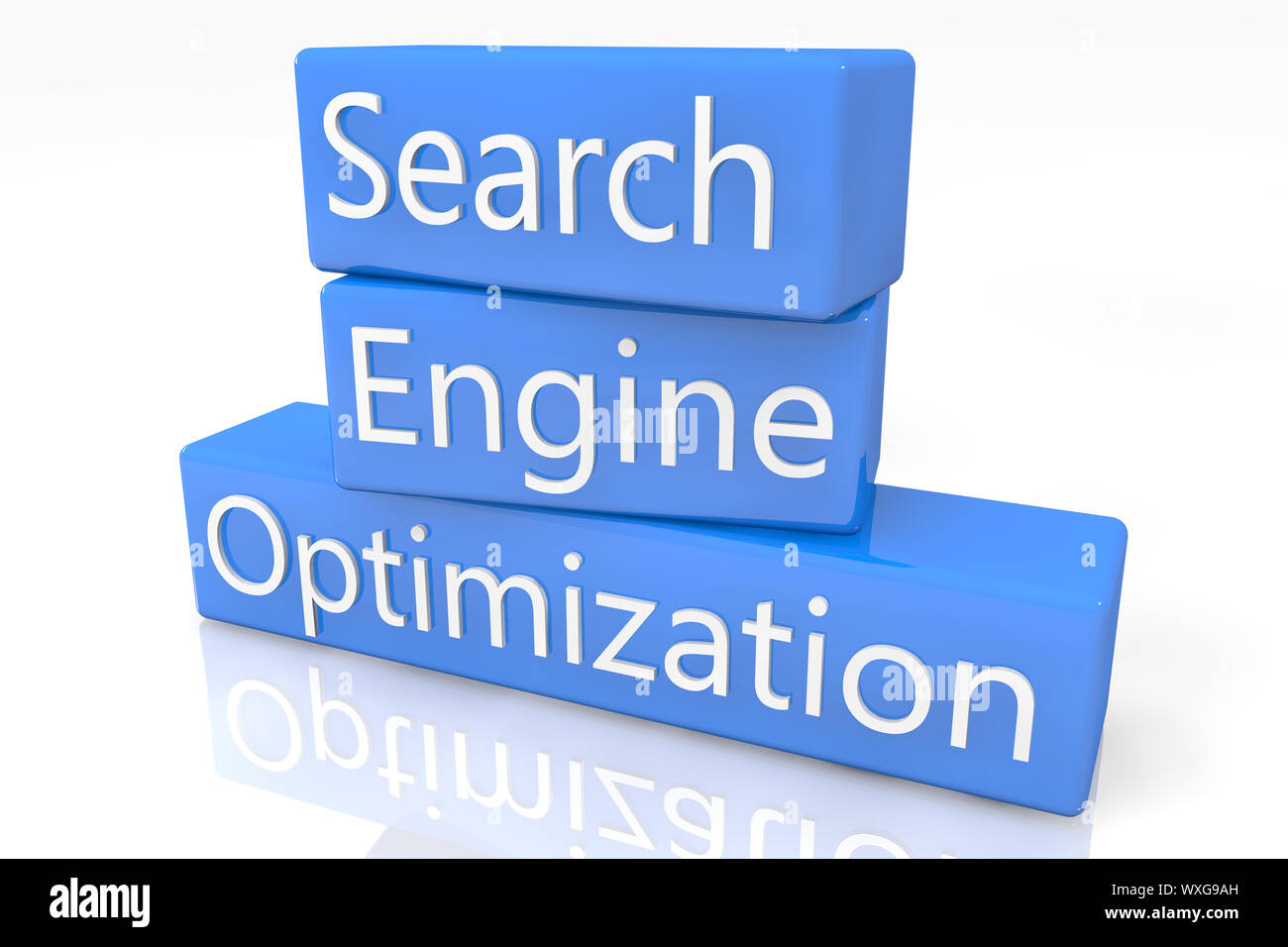 3D render blue boxes with text Search Engine Optimization Stock Photo ...