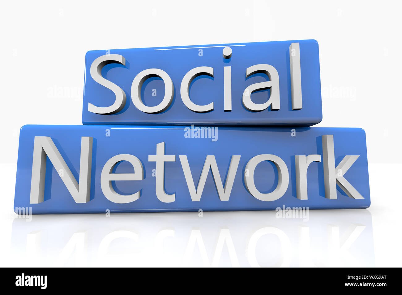 3D render blue boxes with text social network Stock Photo - Alamy