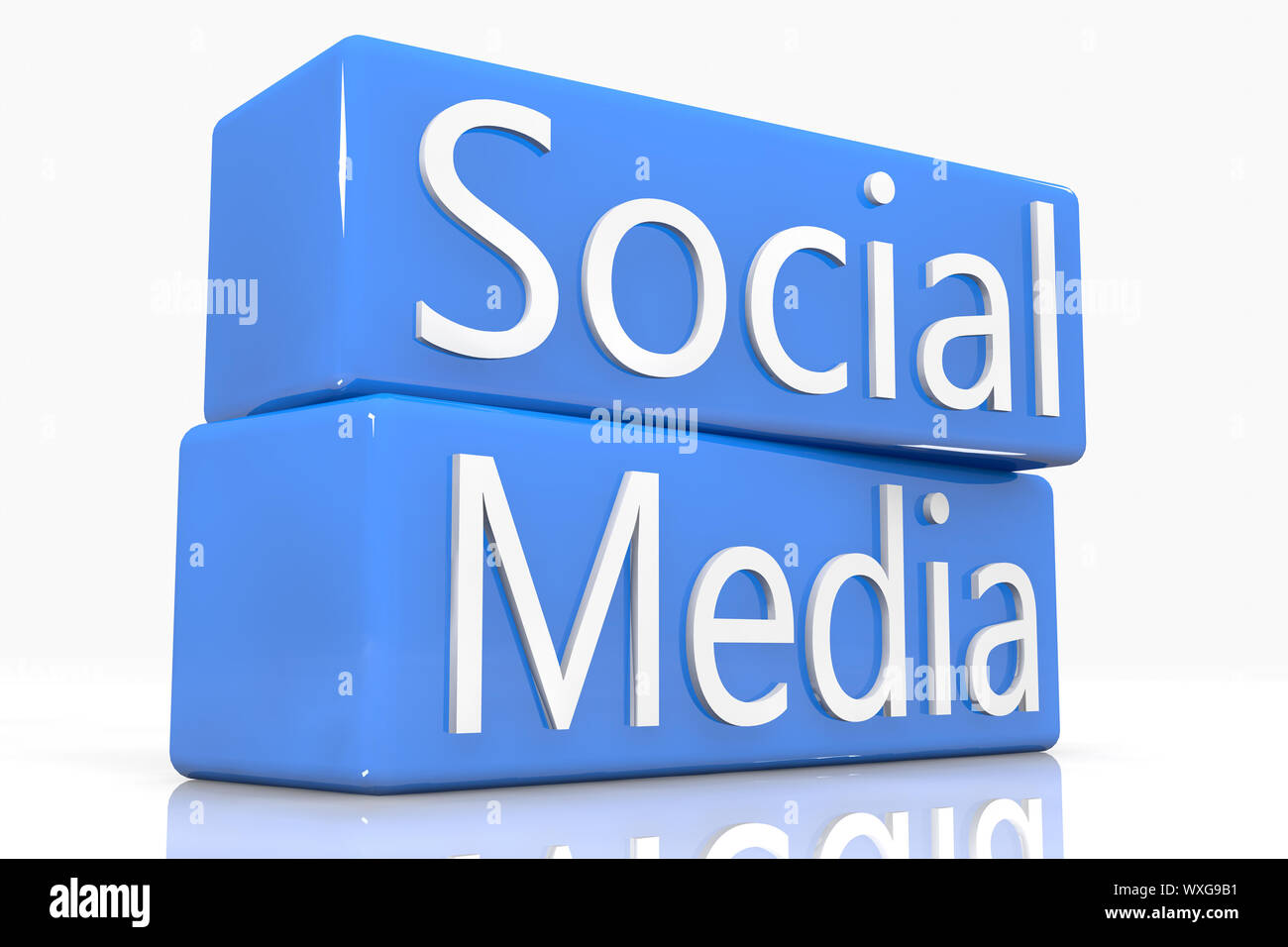 3D render blue boxes with text social media Stock Photo - Alamy