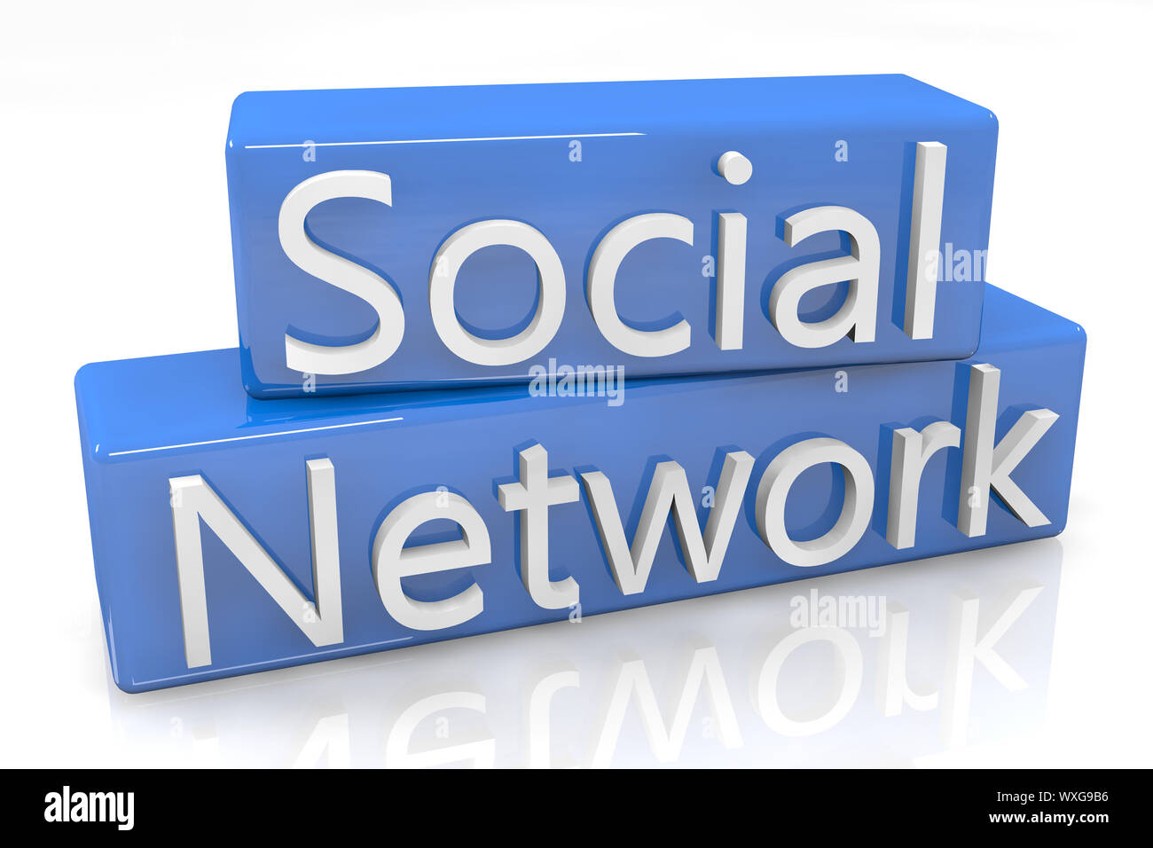 3D render blue boxes with text social network Stock Photo - Alamy