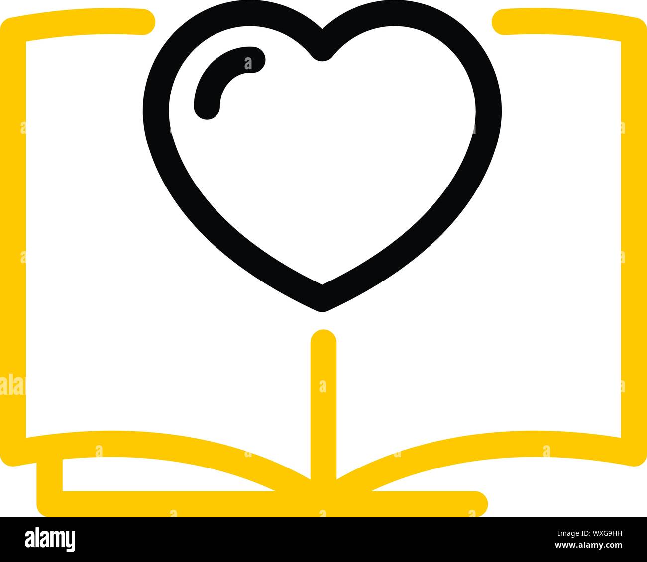 Book and heart icon. Outline book and heart vector icon for web design ...
