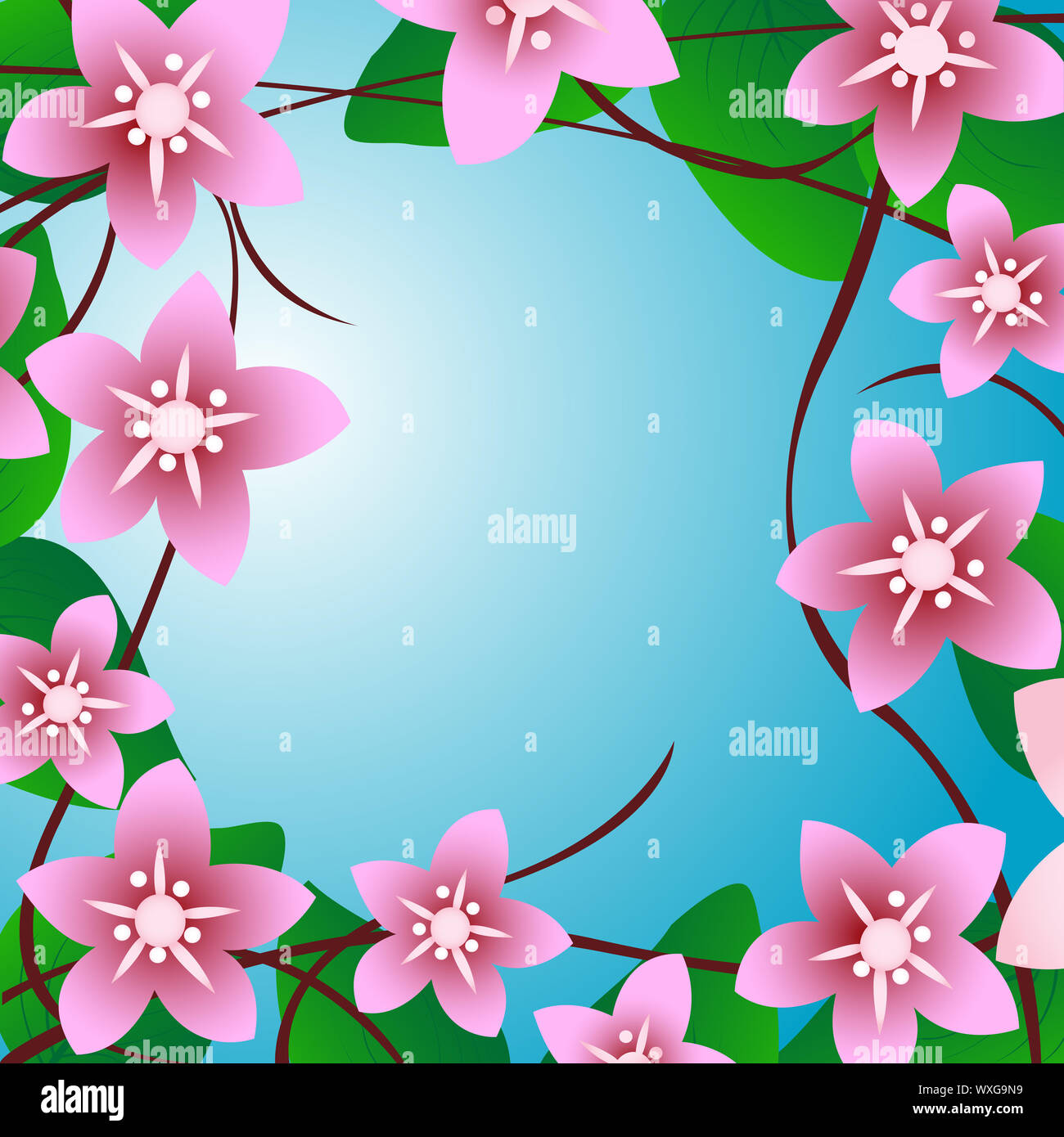Cherry tree flowers frame illustration Stock Photo - Alamy