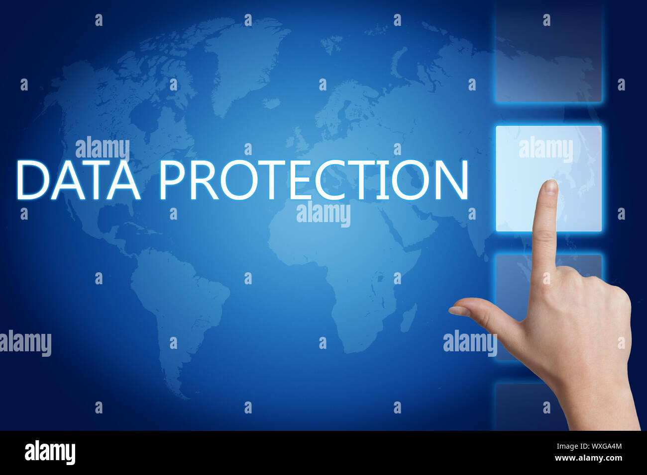 Security concept: words data protection on digital world map screen ...