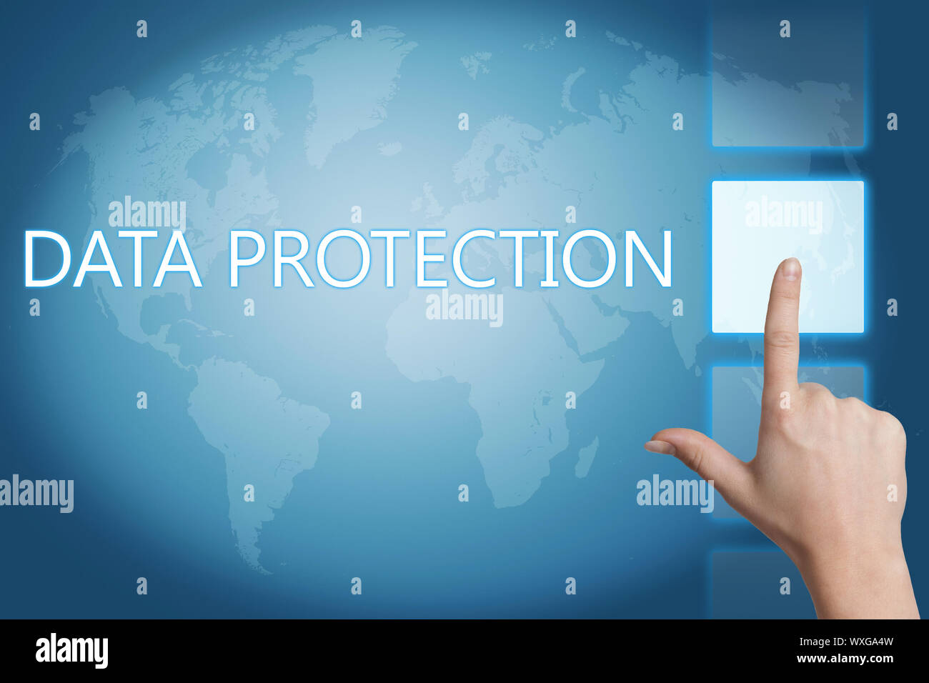 Security concept: words data protection on digital world map screen ...