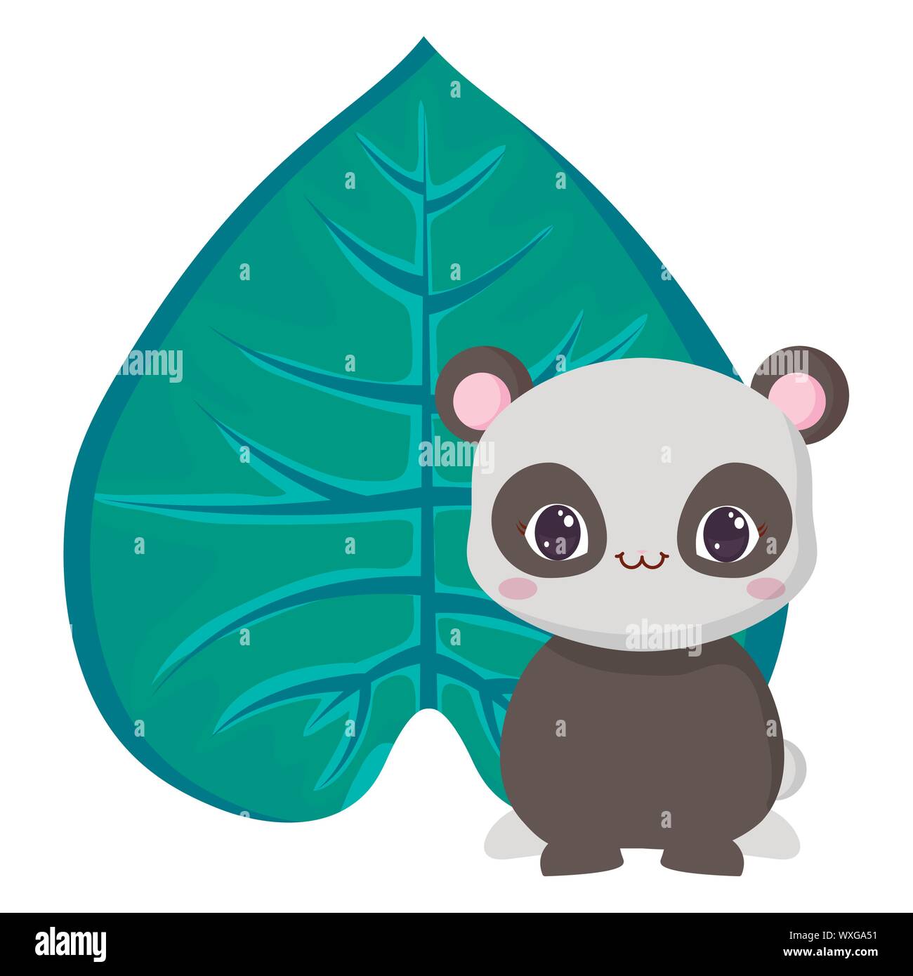 cute panda bear and tropical leaves background, colorful design, vector ...
