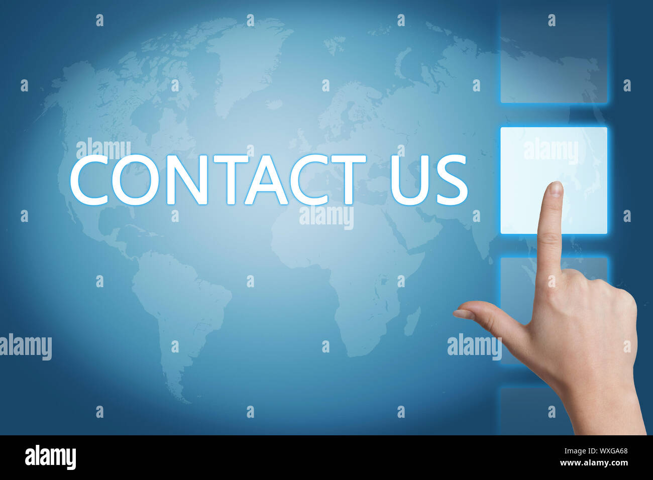 Marketing concept: words Contact us on blue background with world map ...