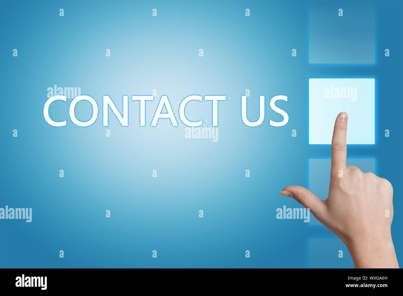 Marketing concept: words Contact us on blue background Stock Photo - Alamy