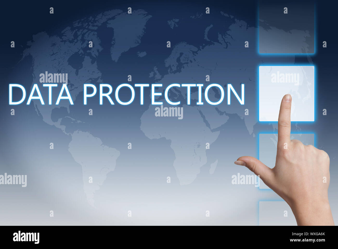 Security concept: words data protection on digital world map screen ...