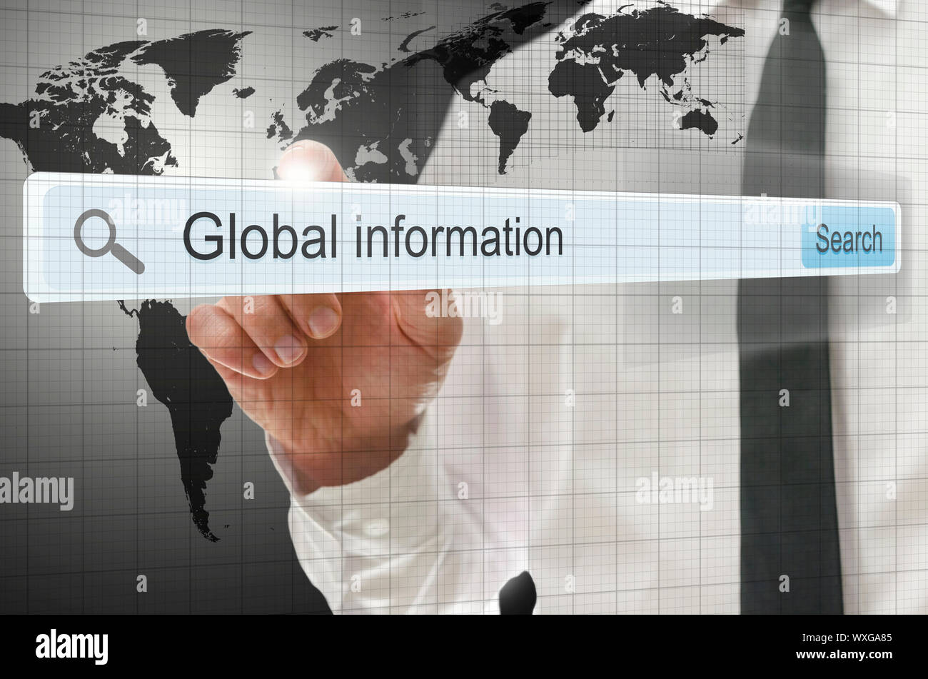 Global information written in search bar on virtual screen Stock Photo ...