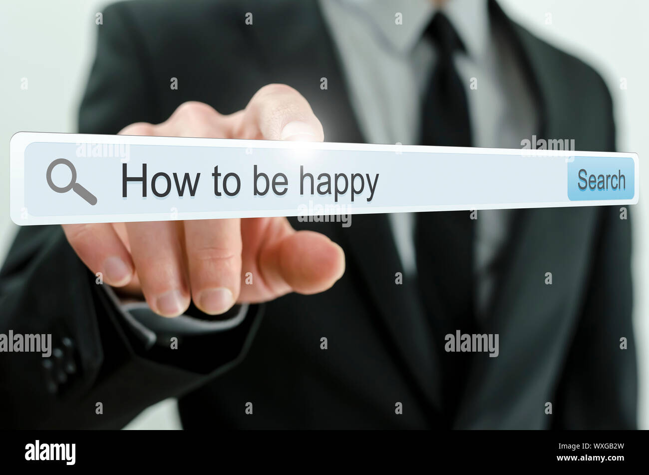 How to be happy written in search bar on virtual screen Stock Photo - Alamy