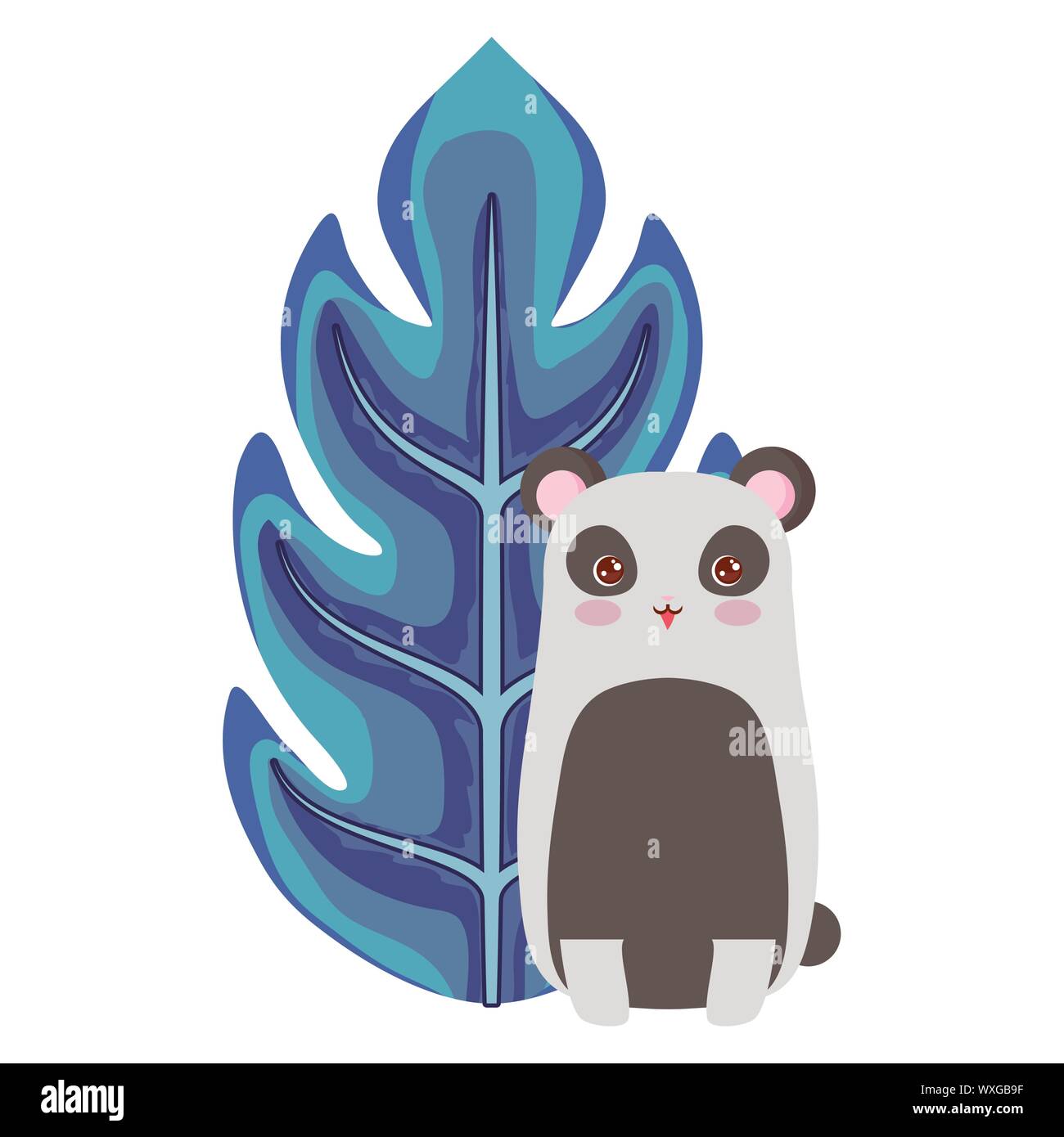 cute panda bear and tropical leaves background, colorful design, vector ...