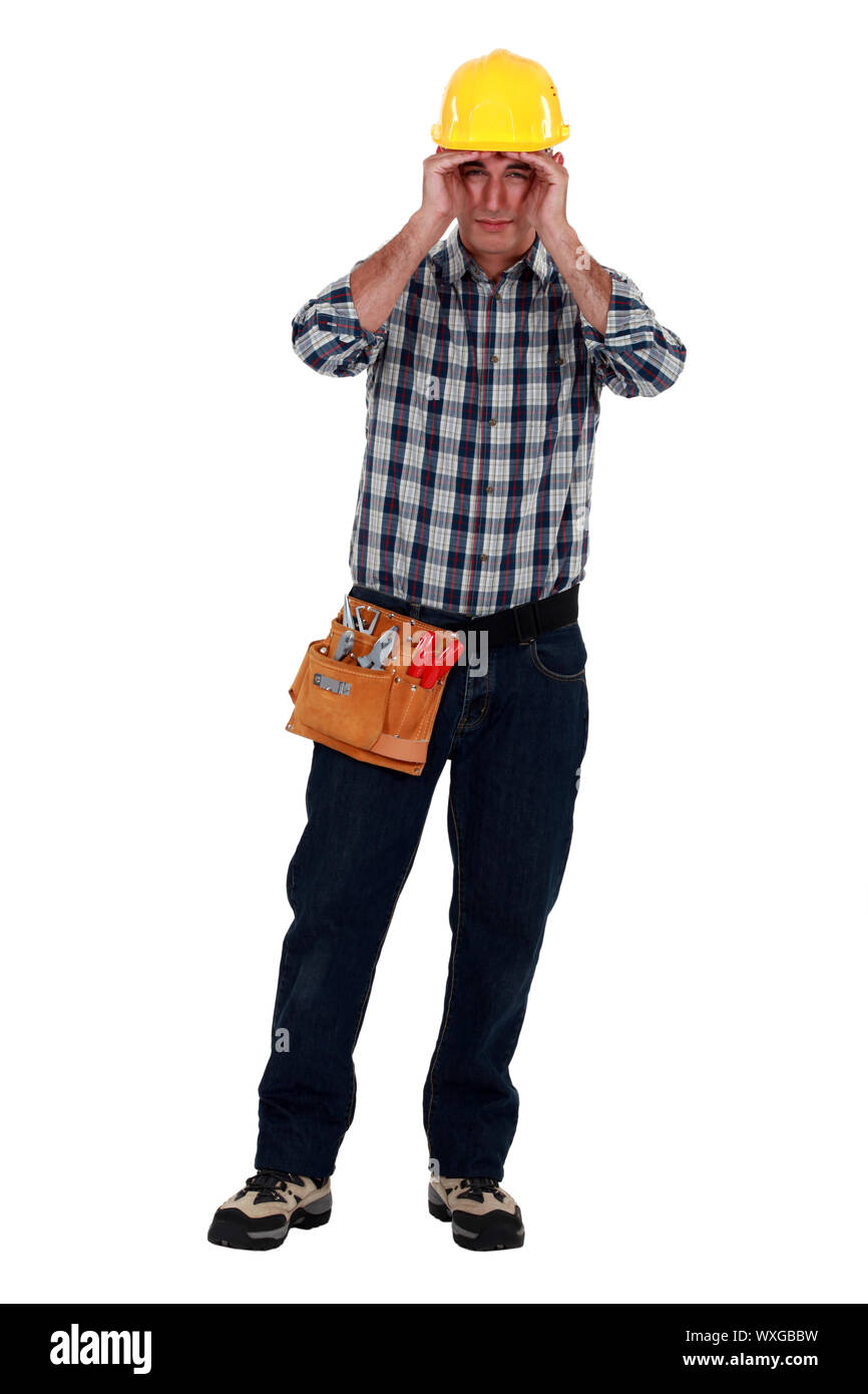 Construction worker isolated on white background Stock Photo - Alamy
