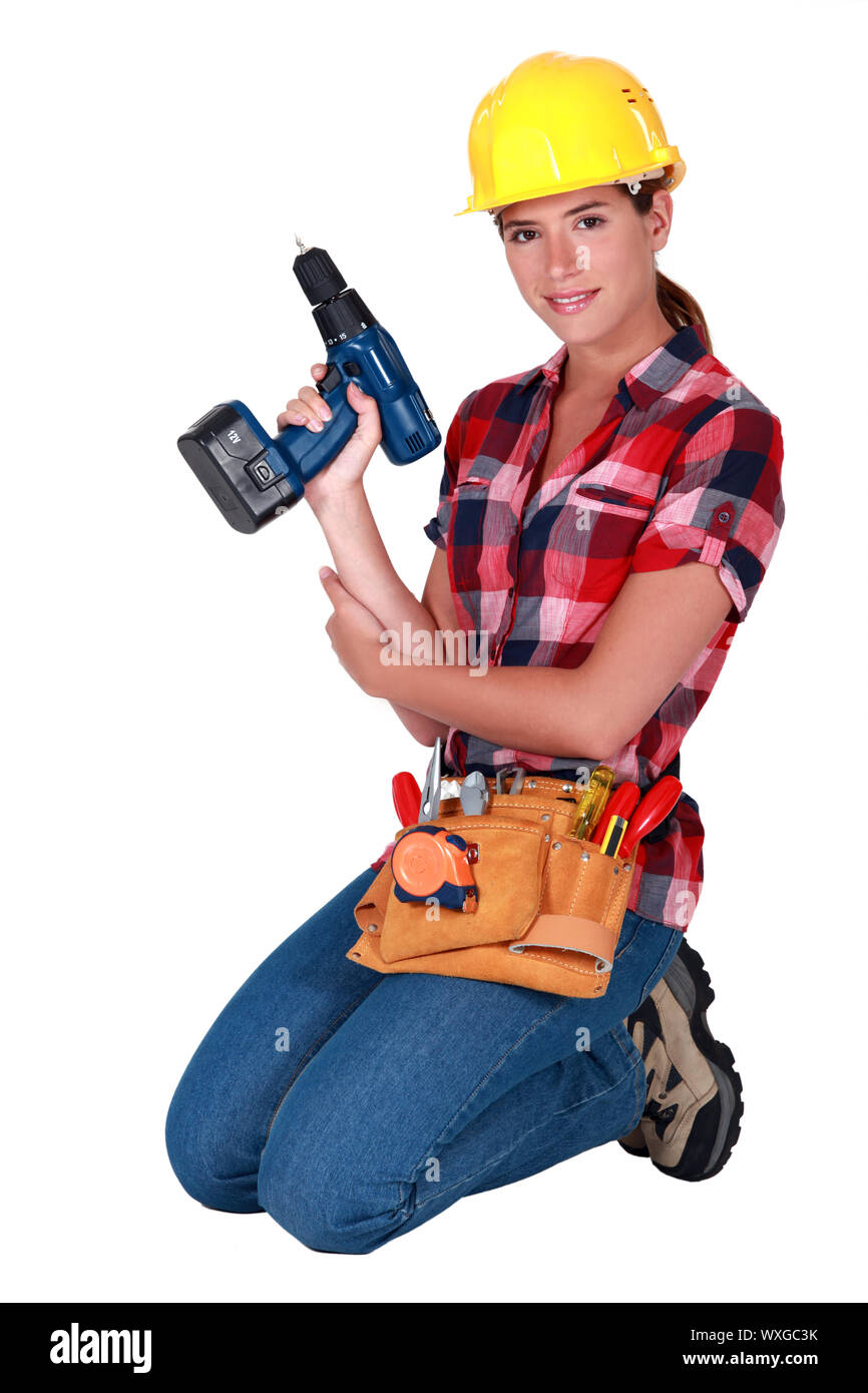 One woman holding belt Cut Out Stock Images & Pictures - Alamy