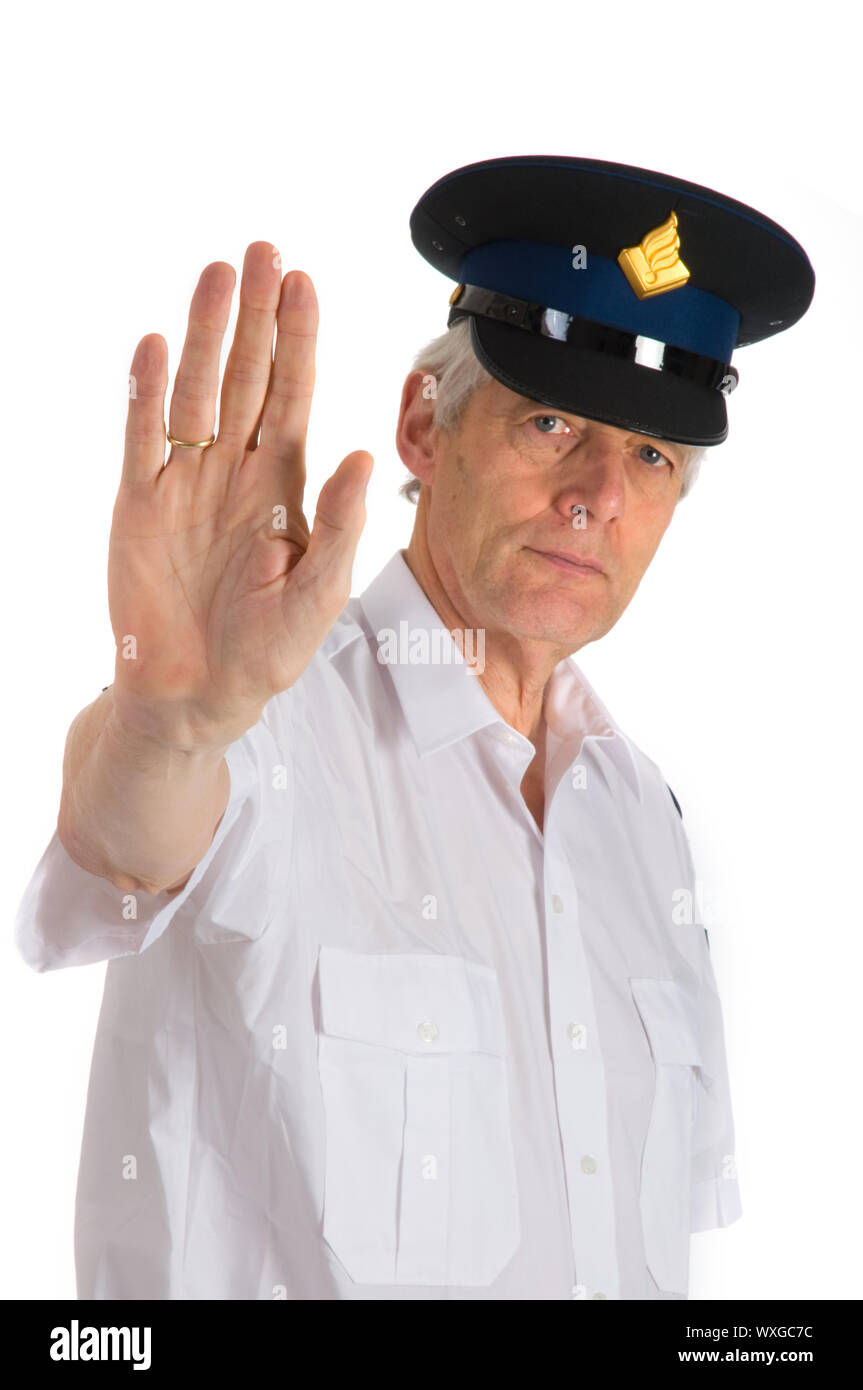 Stop sign by a police man Stock Photo - Alamy