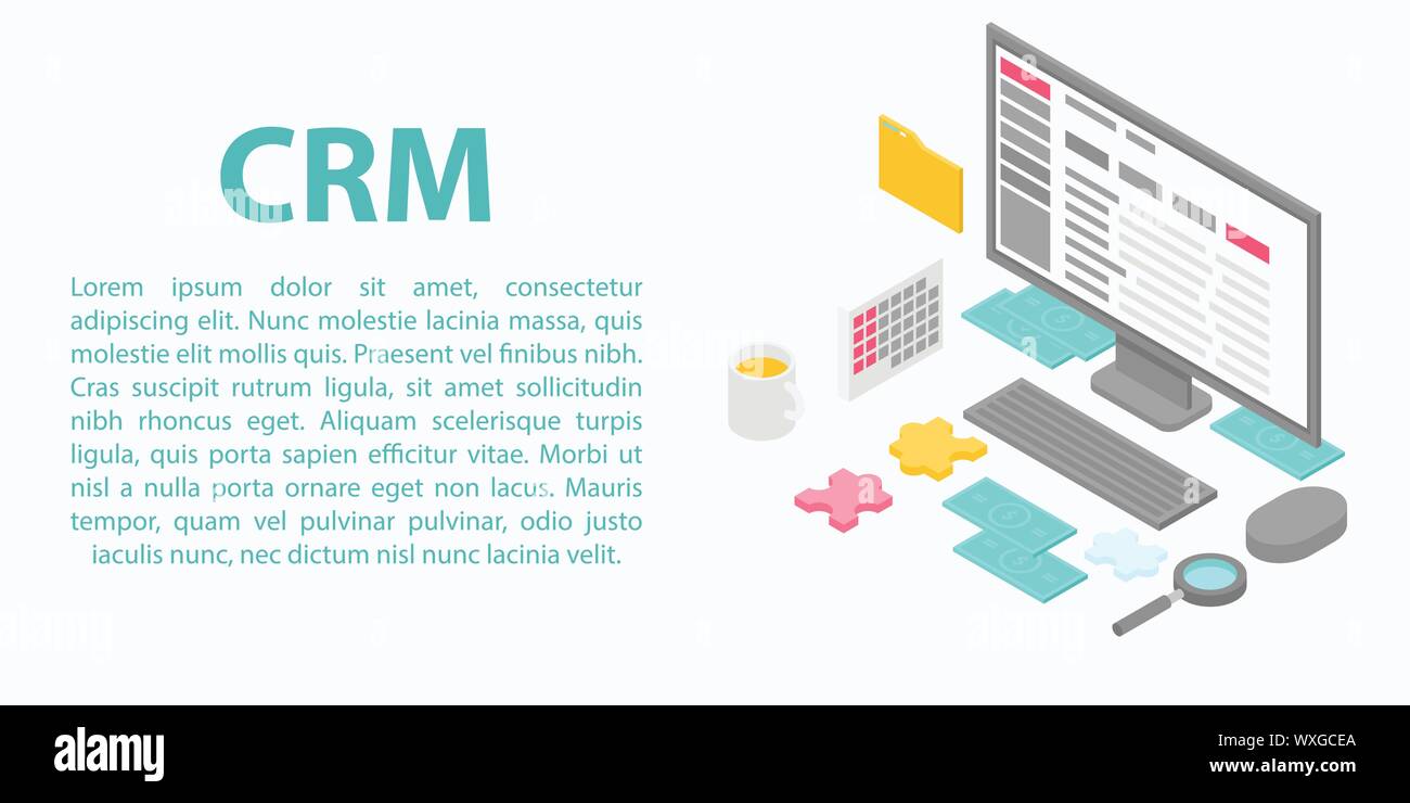 CRM concept banner. Isometric illustration of CRM vector concept banner ...