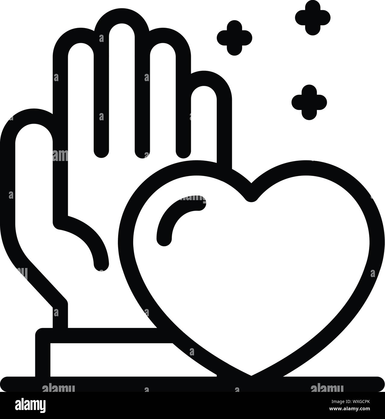 Palm and heart icon. Outline palm and heart vector icon for web design ...