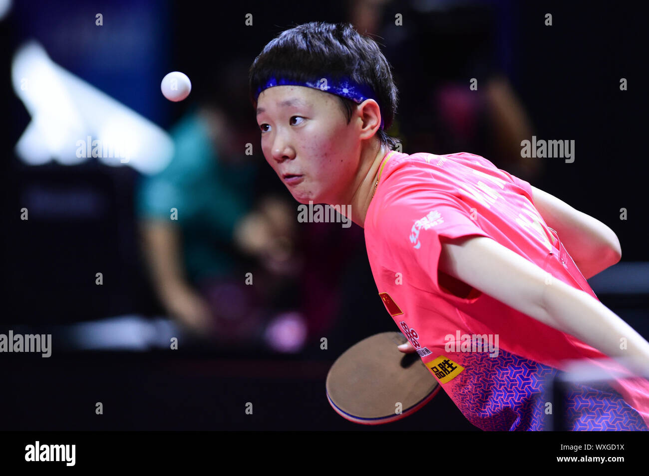 Yogyakarta, Indonesia. 17th Sep, 2019. Wang Manyu of China serves to ...