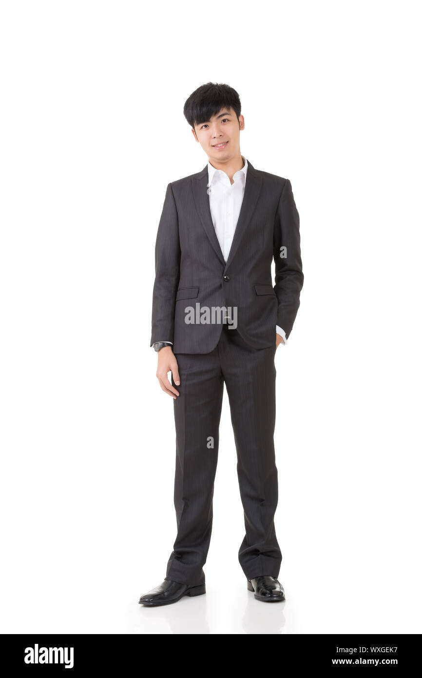 Attractive young business man, full length portrait isolated on white ...
