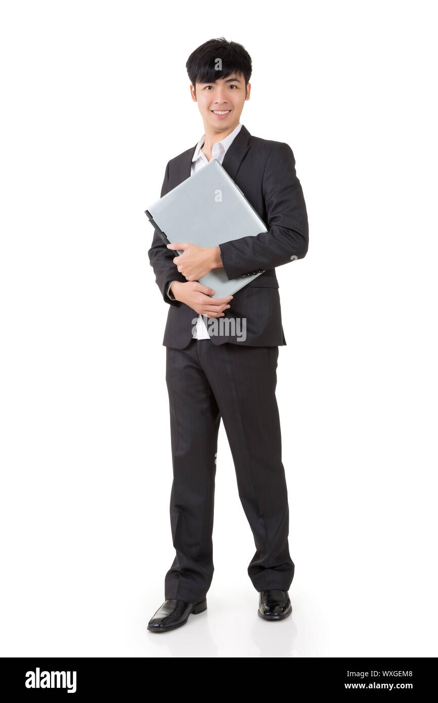 Attractive young business man, full length portrait isolated on white ...