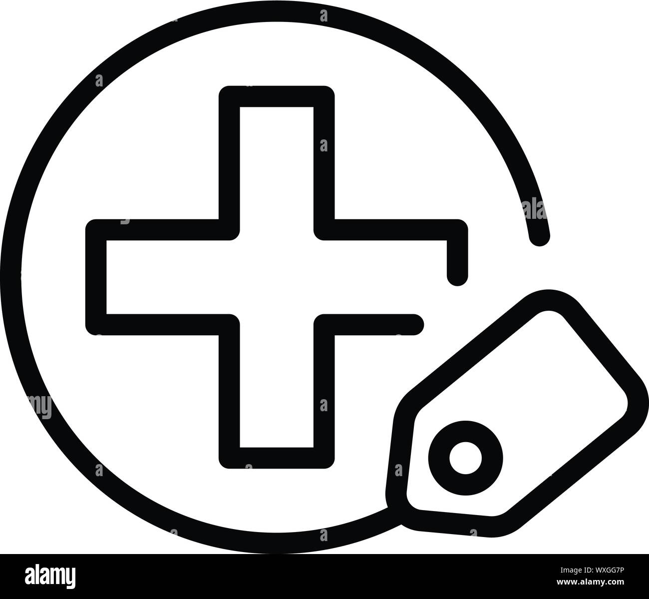 Medical cross and label icon. Outline medical cross and label vector ...