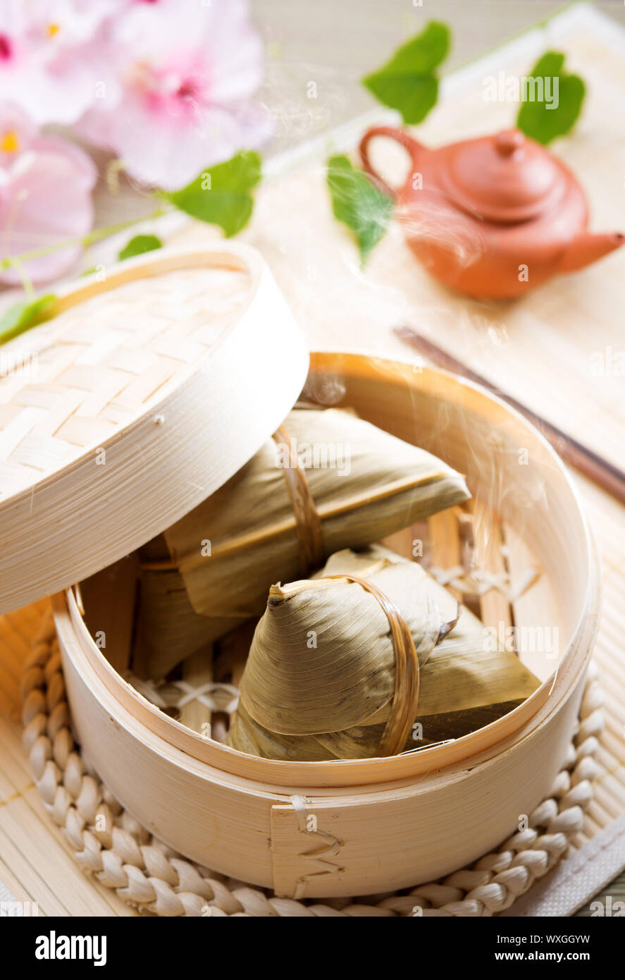 Rice dumpling or zongzi. Traditional steamed sticky glutinous rice ...