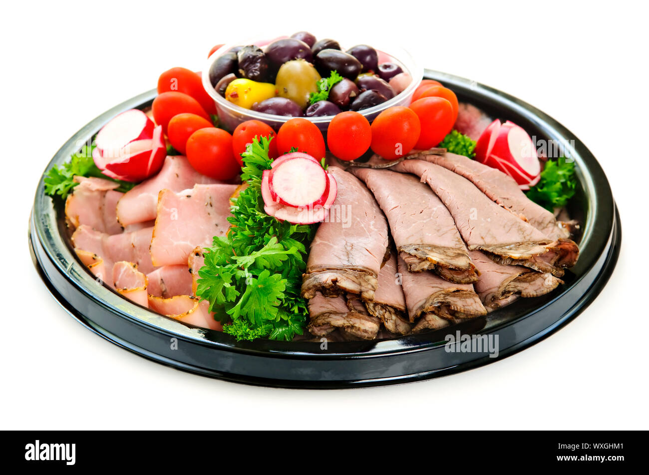 Isolated platter of assorted cold cut meat slices Stock Photo - Alamy