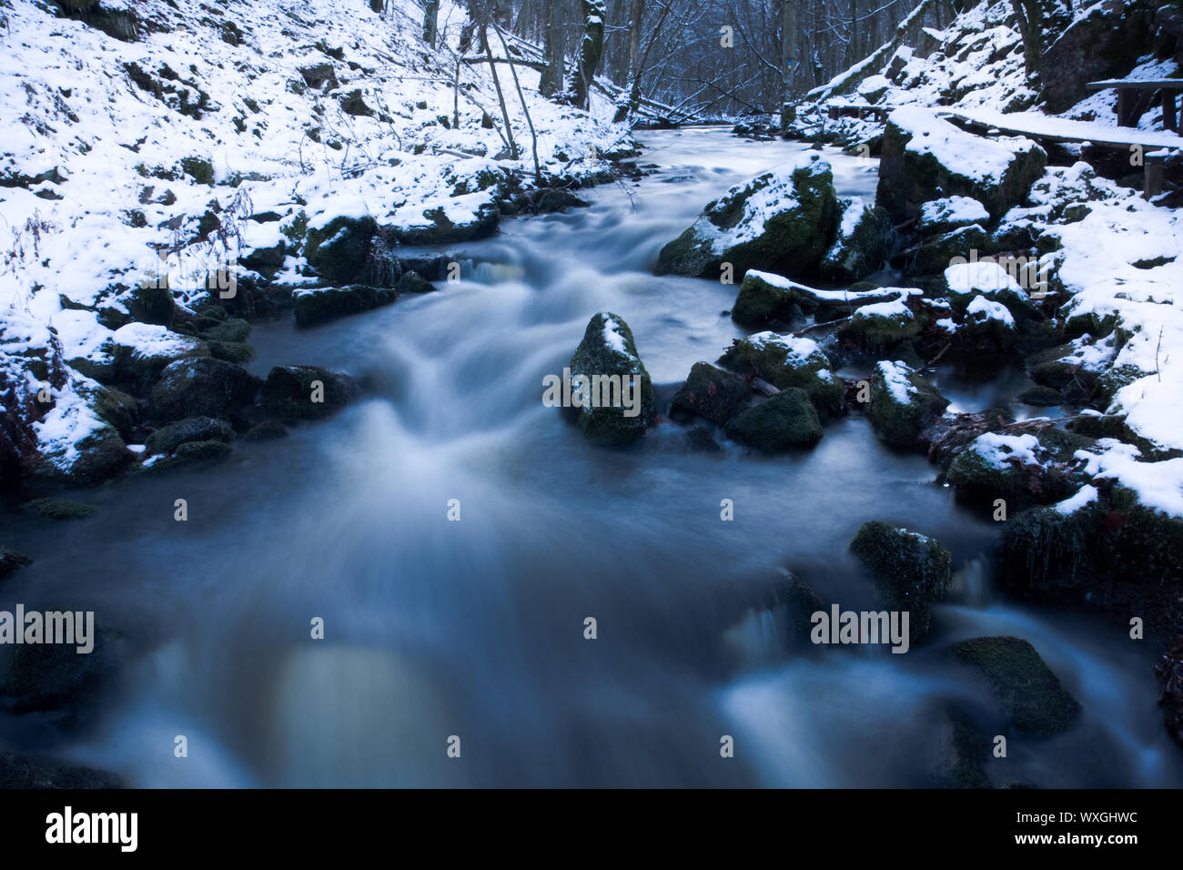 Long-exposure view of a stream in winter (Sweden Stock Photo - Alamy