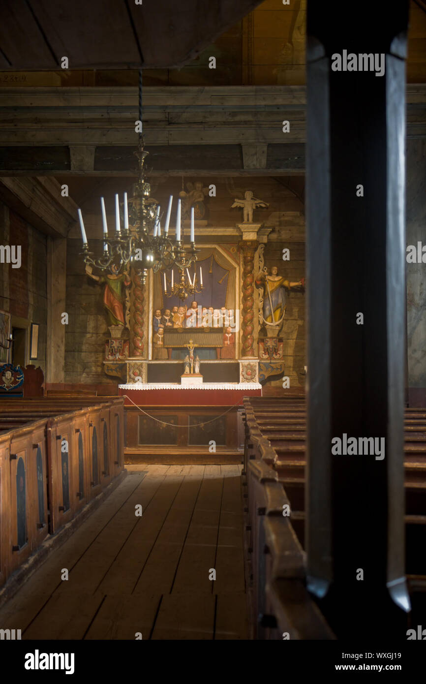 Interior of a traditional wooden church Stock Photo - Alamy