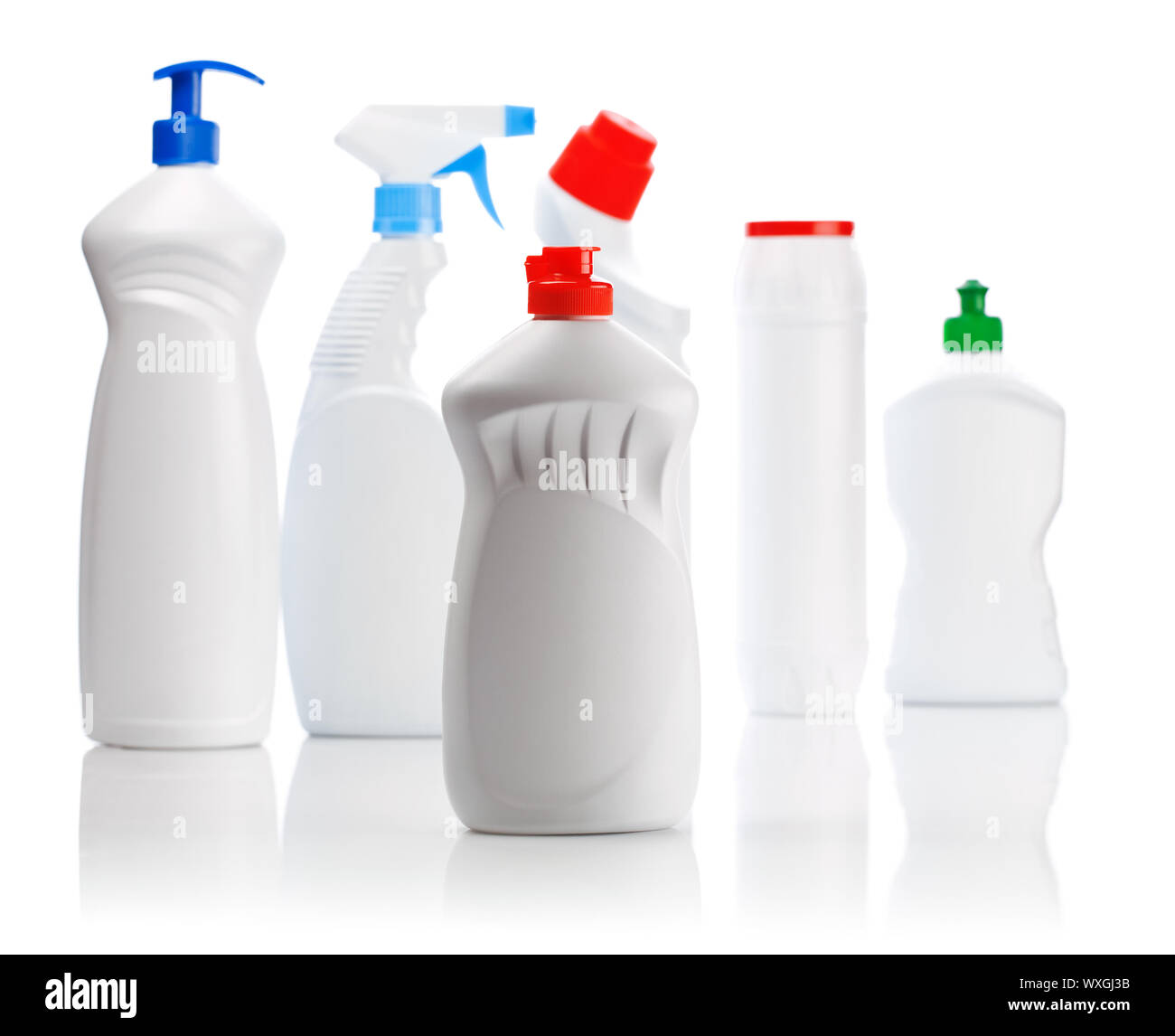 set of cleaning bottles Stock Photo - Alamy