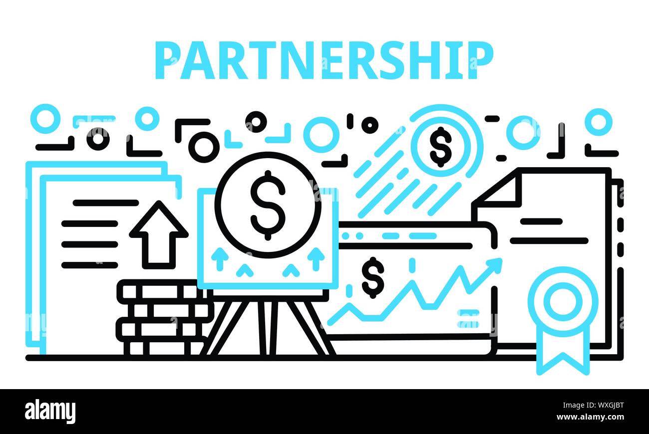 Finance partnership banner. Outline illustration of finance partnership ...