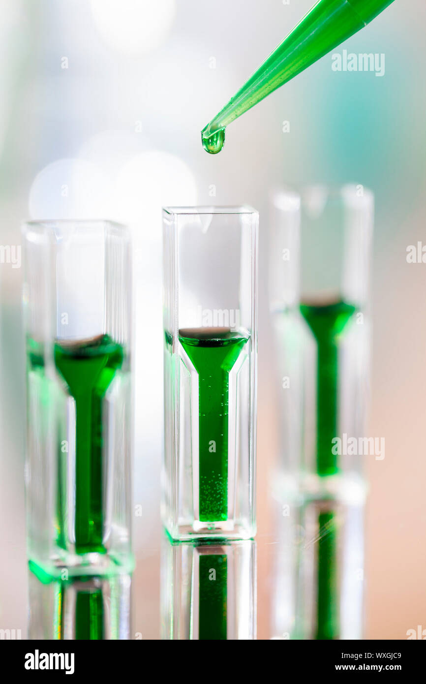 Spectrophotometer quvettes on a reflective surface, copy space Stock ...