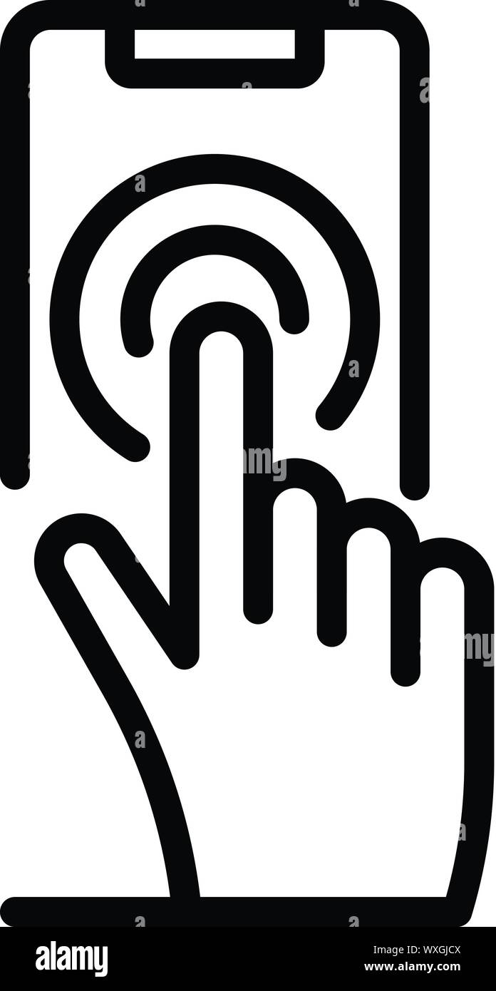 Finger presses smartphone icon. Outline finger presses smartphone ...