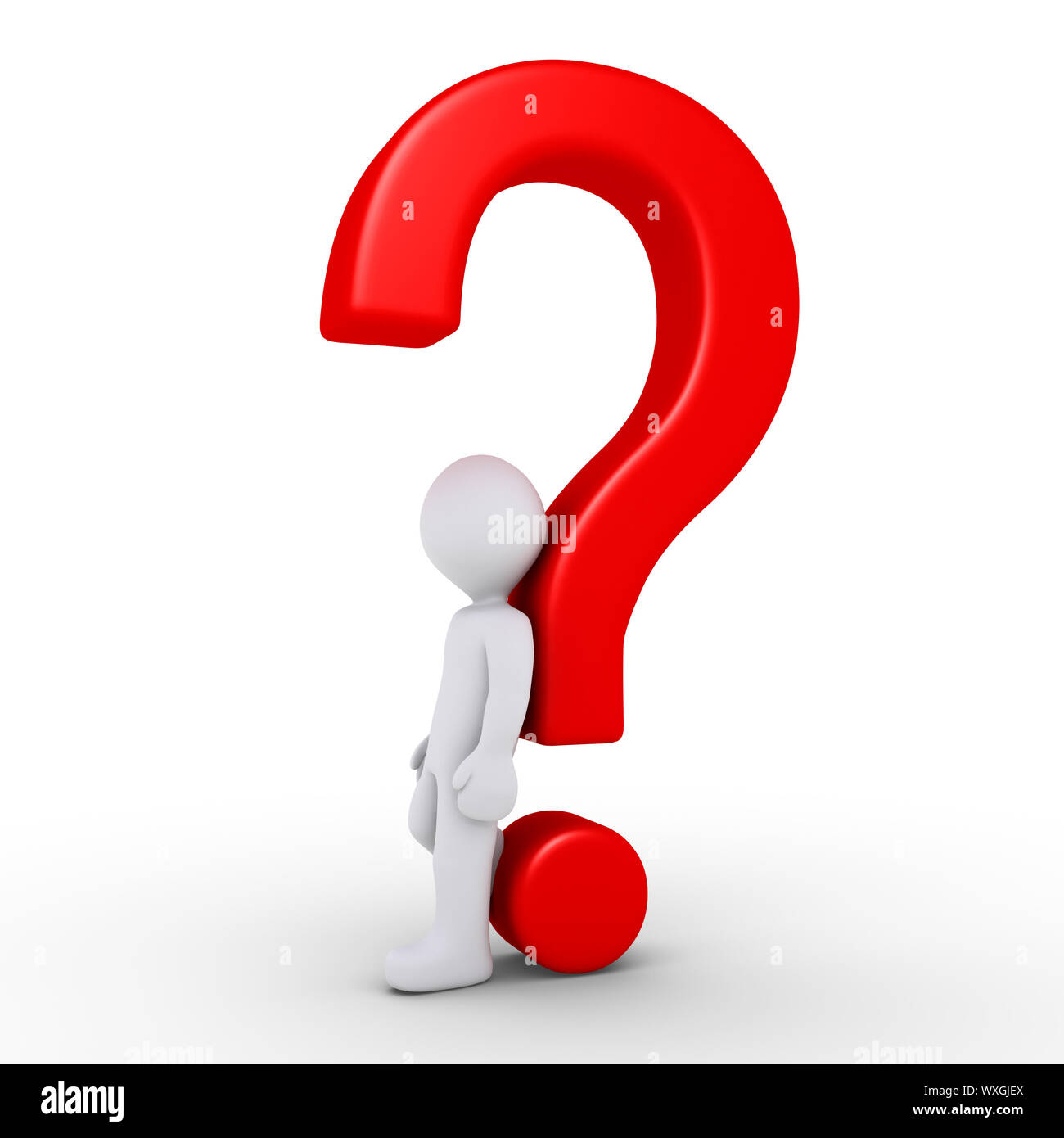 3d person is leaning his back on a question mark Stock Photo - Alamy