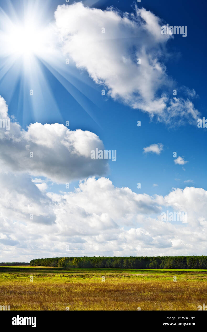autumn field and sky with sun Stock Photo - Alamy