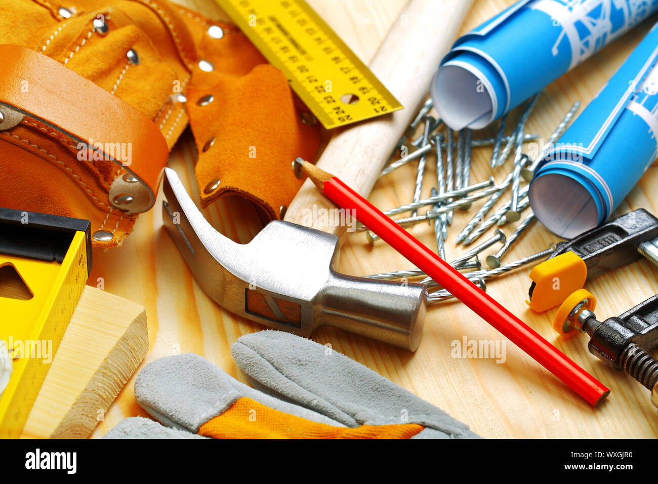 building tools on wooden boards Stock Photo - Alamy