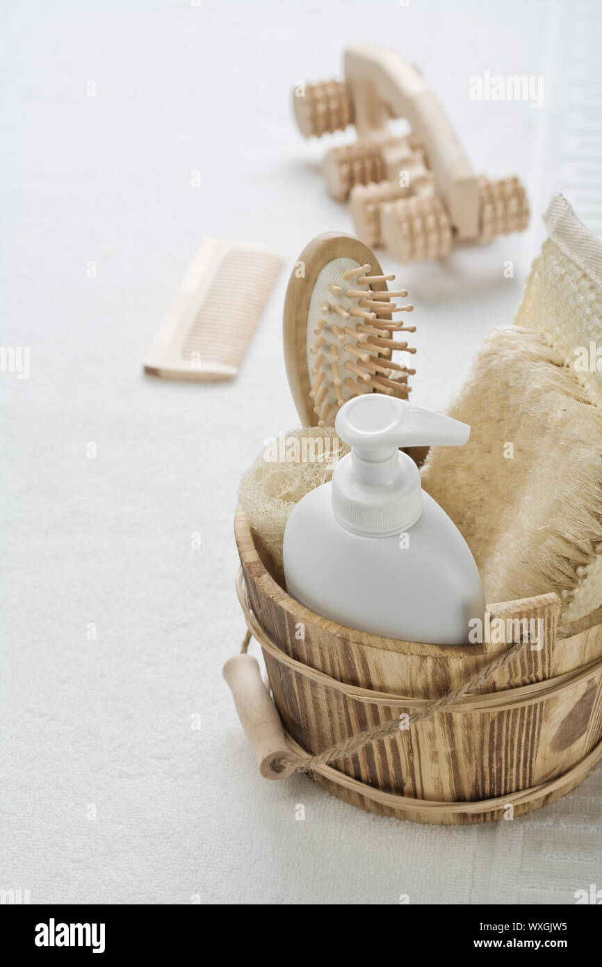 big collection of objects for bathing Stock Photo - Alamy
