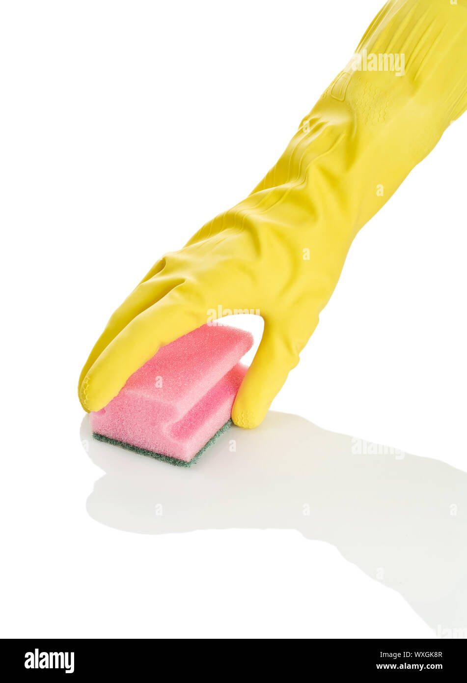 one hand with pink sponge Stock Photo - Alamy