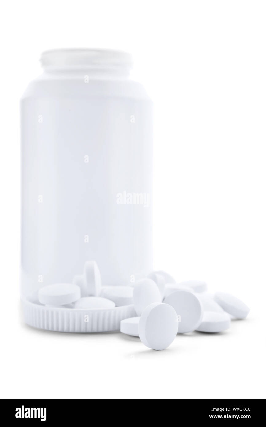 bottle with white tablets isolated Stock Photo - Alamy