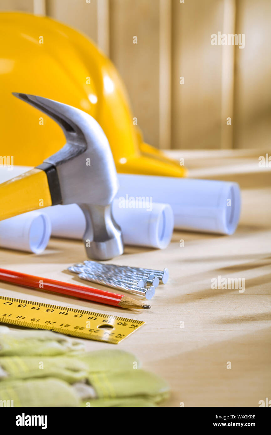 composition of carpentry tools on woden table Stock Photo - Alamy