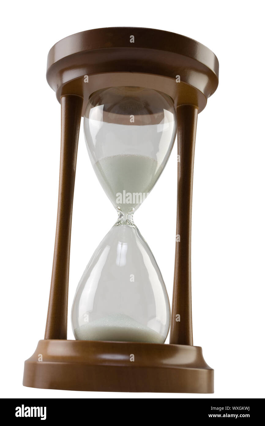 Inclined brown sand glass isolated on white background Stock Photo - Alamy