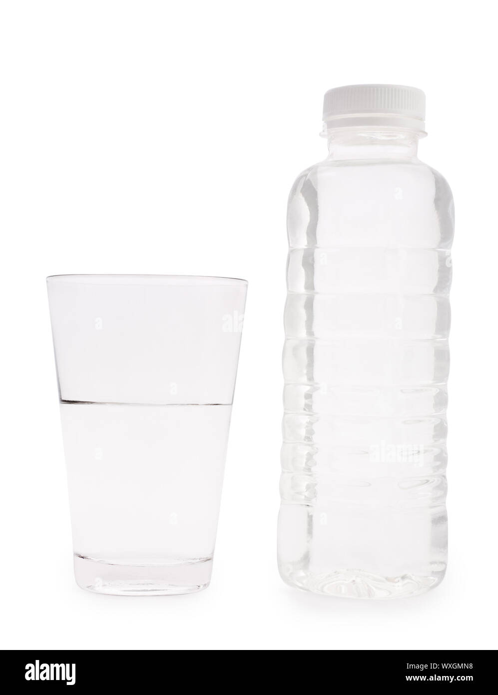 transparent plastical bottle and glass with water isolated Stock Photo ...