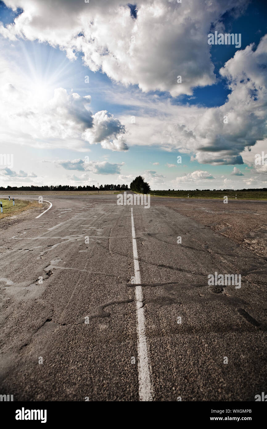 Crossroads on old road Stock Photo - Alamy